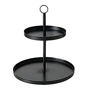 Round 2 Tier Stand, Cake Display Trays, Modern Scandinavian Style, Black, Metal, Loop Handle, 11.75 D x 12.5 H inches, 1.75 lbs.