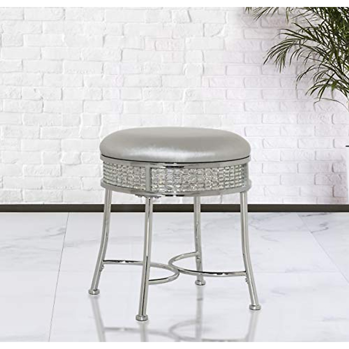 Hillsdale Furniture Glam Backless Diamond Band Vanity Stool, Chrome