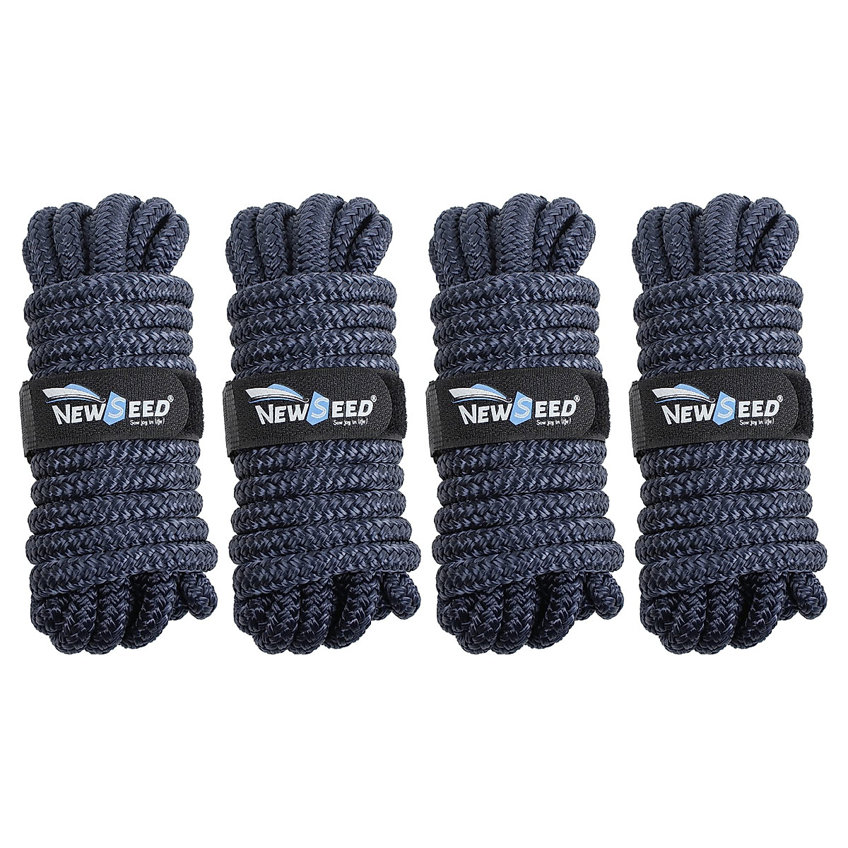 MALZE-NEWSEED 4 Pack 5/8" x 15' Dock Lines Double Braided Nylon Boat Rope with 15" Eyelets, Marine Grade Premium Mooring Lines for Docking Boat & Pontoon, Navy Blue