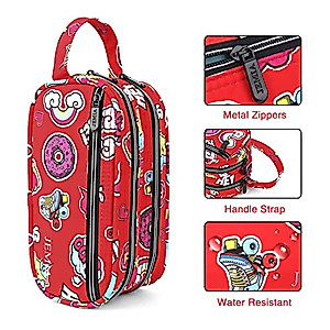 JEMIA Multi Compartments Collection 3 Independent Zipper Compartments with Handle Strap Pencil Case (Red Smile, Polyester)