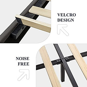 Allewie Queen Bed Frame with Adjustable Headboard/Diamond Stitched Button Tufted/Fabric Upholstered Platform Bed Frame/Wood Slat Support/No Box Spring Needed/Easy Assembly, Dark Grey