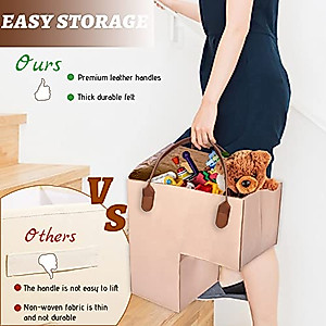 2 Pack Stair Basket with Handle, Foldable L-Shape Felt Storage Basket with 4 Pcs Supporting Insert for Carpeted Stairs, Large Staircase Organizer with Handle for Toys, Laundry, Household Items (Beige)