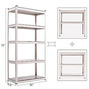 JINZEHUIH 5 Tier Storage Shelves, 36" W x 15.8" D x 72" H 2755 LBS Garage Storage Heavy Duty Metal Shelving, Adjustable Storage Utility Rack Shelf Unit for Kitchen Pantry Garage Office, White