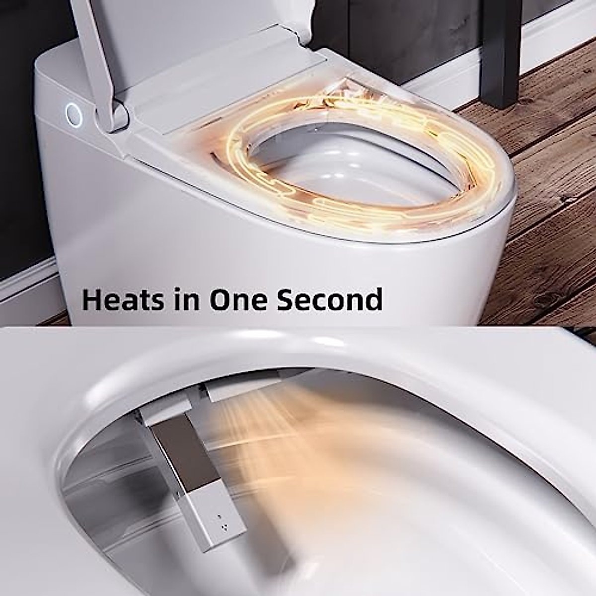 ELLAI Smart Toilet with bidet function, One-piece Toilet with Auto-Flush, Warm Water, Air Drying Function, Heated Seat, LED Nightlight, Includes Remote Control …