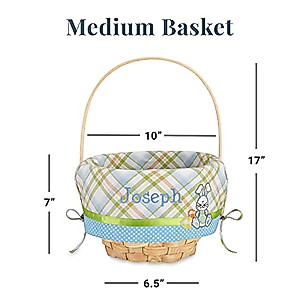 Let's Make Memories Personalized Easter Basket - Create Your Own - Wicker Basket - Embroidered Liner - Medium - Pink Bunny Applique