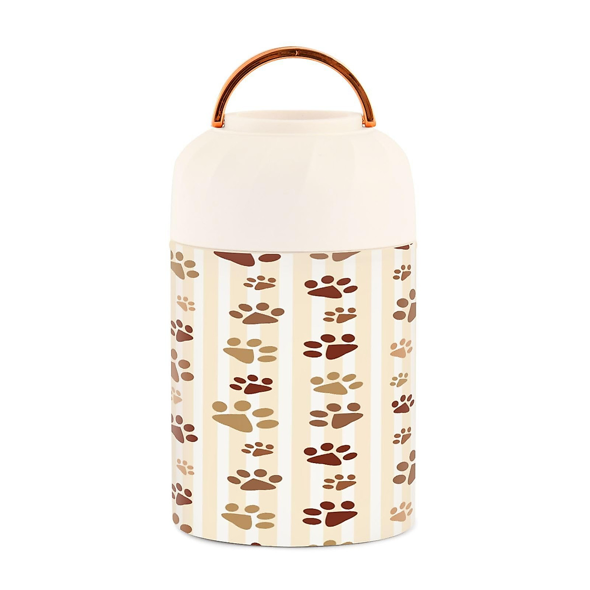 CUPADA Brown Golden Dog Paw Food Jar for Hot and Cold, Puppy Stripes Insulated Food Jars Vacuum 17OZ with Folding Spoon for Work Trip Picnic Camping