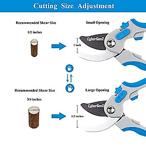 CyberGenZ Bypass Pruning Shears - 8" Garden Shears Pruning, Heavy Duty Garden Clippers Handheld with Blue Adjustable Grip, Gardening Pruners Tool for Trimming Plant, Cutting flowers, Cut Up to 3/4"