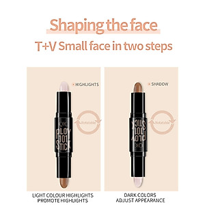 Highlight Contour Stick, 2 in 1 Makeup Shading Stick, Face Highlighters Sticks, Concealer Contour Highlighter Stick,Cruelty Free Makeup,double-end face concealer contouring sticks cream (02)