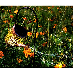 HUYIENO 2Pack Solar Garden Lights Outdoor Hanging Solar Lantern Watering Cans with Shepherd Hook for Patio Yard Lawn Decorations Warm LEDs