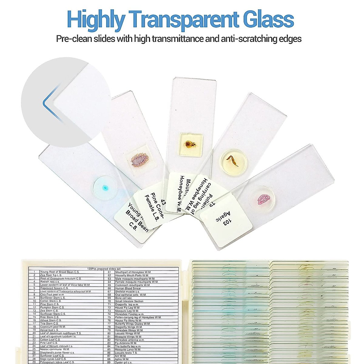 120+60 Microscope Slides with Specimens, Prepared Microscope Slides for Microbiology, Prepared Microscope Slides for Adults/Kids