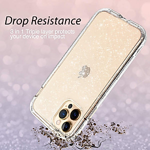 Coolwee Crystal Glitter Full Protective Case Compatible with iPhone 12 Pro Max Heavy Duty Protection Hybrid 3 in 1 Rugged Shockproof Women Girls Transparent Shiny Clear Bling Sparkle