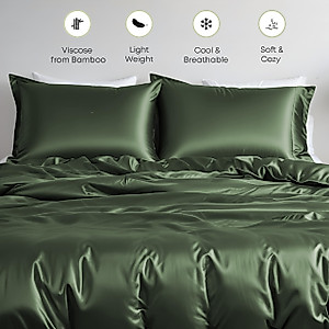 Linenwalas Duvet Cover Set King Size - Viscose Derived from Bamboo Soft, Breathable, Light Weight, Cooling Comforter Cover with Zipper Closure and Corner Ties (King, Avocado Green)