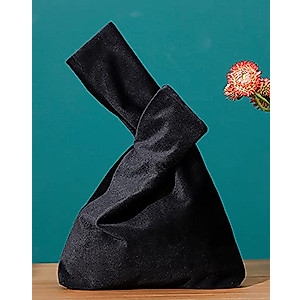 YuuTbiu Wrist Bag,Elegant Style Portable Purse,Velvet Black Knot Bag,Phone Wallet Gift for Women