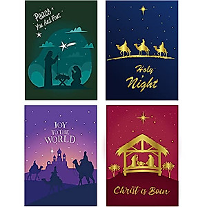 TAOZI&LIZHI Religious Christmas Cards Boxed Assortment with Envelopes, Assorted Lang Merry Christmas Gifts Holiday Blank Greeting Xmas Cards Clearance Bulk, Nativity(4 Designs, 24 Handmade Cards)