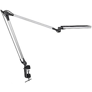 PHIVE LK-1 Metal Architect Swing Arm LED Desk Lamp / Table Lamp with Clamp (Eye-Care Technology, Dimmable, 6-Level Dimmer / 4 Lighting Modes with Touch Control, Memory Function) Task Light