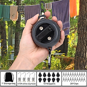 Zmains Retractable Clothesline Outdoor, Adjustable 32.8ft Travel Clothesline Portable Clothesline for Outdoor/Indoor Laundry Rope with 10pcs Stoppers 20pcs Windproof Clothespins 4pcs Hooks