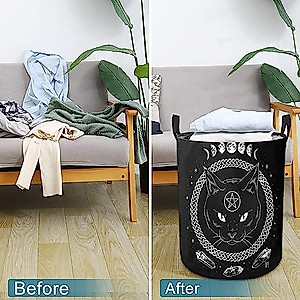 Laundry Basket Witch Wiccan Gothic Moon Phase Witchcraft Cat Laundry Hamper Foldable Storage Basket for Bathroom Room Home Decor