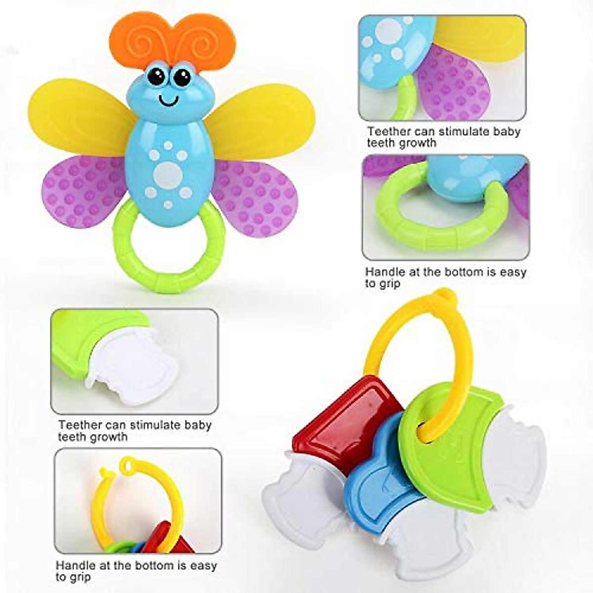 Baby Toys Rattles Teether and Shakers 9 PCS, Baby Newborn Set for Hand Development Early Educational Toys for 0+, 3, 6, 9, 12 Month Newborn Baby, Toddler