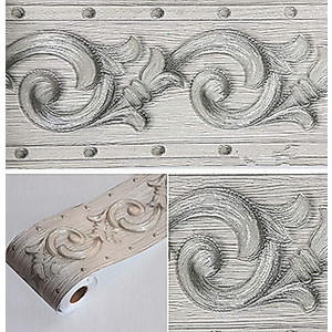 REDODECO Elegant Silver Grey Floral Molding Wallpaper Border Peel Stick Home Ceiling Decorative Border for Bathroom Living Room Kitchen 4inch by 16.4ft