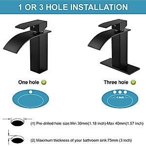Midanya Waterfall Spout Bathroom Faucet Single Handle 1 Hole Bathroom Sink Faucet,Modern RV Lavatory Vanity Basin Faucet with 6 Inch Deck Plate for 1 or 3 Hole and Water Hose,Matte Black
