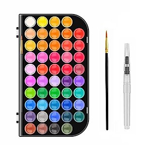 GETHPEN Watercolor Paint Set, 48 Colors Non-toxic Watercolor Paint with a Brush Refillable a Water Brush Pen and Palette, Washable Water Color Paints Sets for Kids, Adults, Beginners and Artists