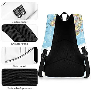 Backpack World Map And Flags School Bookbag for Boys Girls Computer Backpacks Book Bag Travel Hiking Camping Daypack