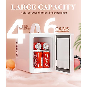 BOGDA 4L Mini Skincare Fridge with Dimmable LED Light Mirror, Cooler and Warmer Temperature Control Digital Display, Portable Cosmetic Refrigerator for Makeup, Skin Care, Bedroom Office Car, Pink