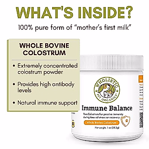 Wholistic Pet Organics: Bovine Colostrum Powder for Dogs and Cat Organic Dog Immune Supplement for Allergy and Itch Relief Colostrum for Puppies Allergy Medication for Dogs (2 oz)