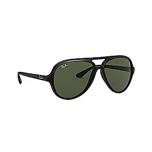 Ray-Ban RB4125M Scuderia Ferrari Collection Aviator Sunglasses, Black/G-15 Green, 57 mm