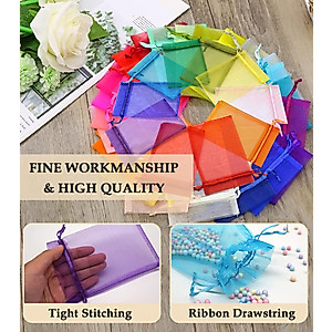 Luceinvita 100pcs Olive Green Organza Favor Bags, 5x7 Inches Wedding Gift Bags Sheer Mesh Bags with Drawstring for Jewelry Candy Soaps Baby Shower Sample Pouches