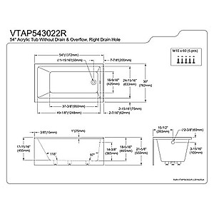 Kingston Brass VTAP543022R Aqua Eden Alcove Tub, White