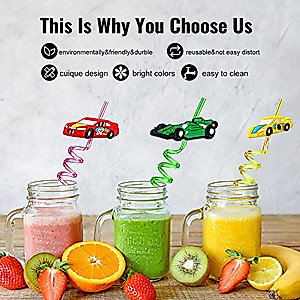 24 Race Car Party Favors Reusable Drinking Straws for Kids Boys Racecar Wheels Birthday Decorations Two Fast Party Supplies Drinking Markers