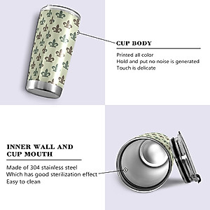 Yasala Mardi Gras Tumbler Fleur De Lis Brown Green Insulated Coffee Cup Fat Tuesday Beverage Container Office Travel Mug with Straw and Lid 20oz Holiday Back to School Gift