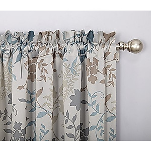 Sun Zero Kara Floral Print Energy Efficient Rod Pocket Single Curtain Panel, 54" x 84", Stone