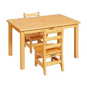 ECR4Kids 24in x 36in Rectangular Hardwood Table with 20in Legs and Two 10in Chairs, Kids Furniture, Honey