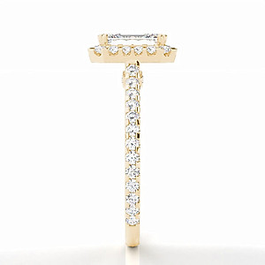 Emerald Halo Cut Moissanite 1ct Engagement Rings for Women 10K Yellow Gold Prong Set Promise Ring for her Proposal Wedding Anniversary