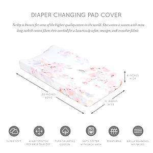 Oilo Changing Pad Cover, Breathable 100% Turkish Cotton Fitted Jersey, 300 Thread Count, Machine Washable, Fits Standard Changing Pads (32" x 16"), Girl, Boy, & Neutral Nursery Design, Prim