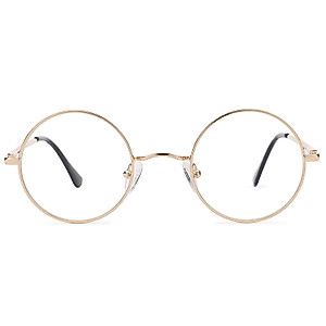 Pro Acme Non Prescription Clear Lens Glasses Retro Small Round Metal Frame (Gold)