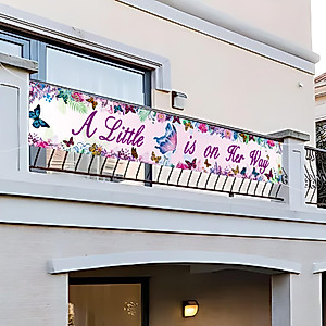 Labakita A Little Butterfly is on Her Way Banner, Purple Butterfly Baby Shower Decorations for Girl, Girl Baby Shower Banner for Courtyard / Garden / Yard, Gender Reveal Decorations