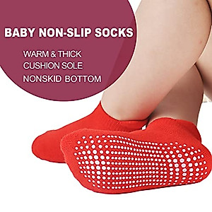 EPEIUS Baby Socks Toddler Non-slip SocksThick Cotton Ankle Socks with Grips Kids Boys Girls Cozy Cushion Low cut Socks 6 Pair Pack,Rainbow Set,3-5 Years
