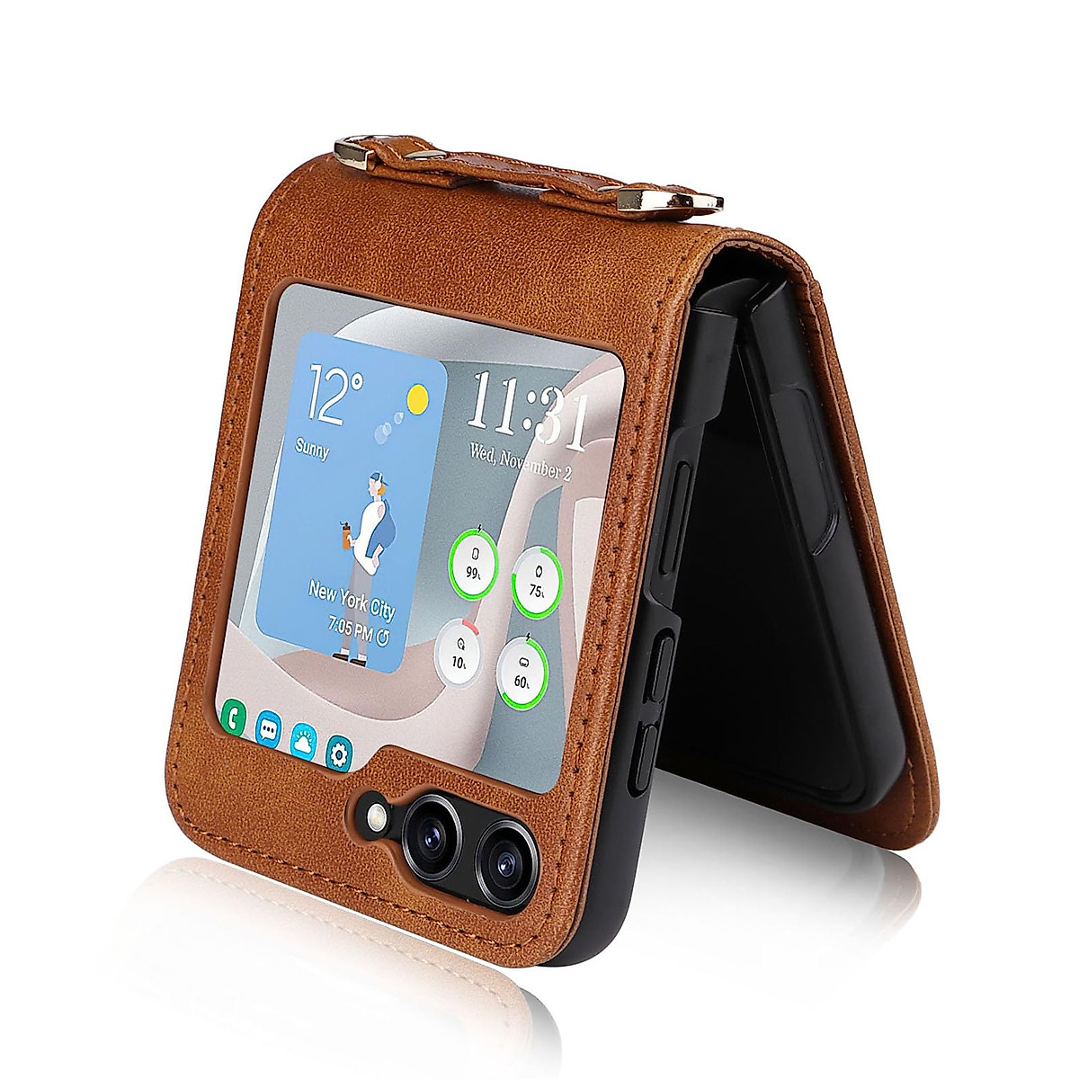 MistWorld for Samsung Galaxy Z Flip 5 Wallet Case with Shoulder Strap, Leather Case Hinge Protection, for Samsung z flip5 Card Case Women's Case with Lanyard Security Loss and Shock Phone case