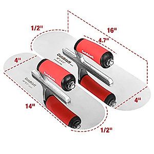 Goldblatt 2 Pieces Pool Trowel Stainless Steel with Soft Grip Handle, Includes 16'' x 4-1/2'' & 14'' x 4'' Finishing Trowels Set, Lightweight Alloy Mounting, Round End