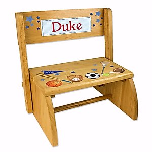 My Bambino Personalized Sports Step Stool Bench Seat Natural Wood