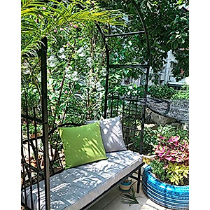 Outdoor Garden Archway with Bench Seat Metal Garden Arbor Trellis Garden Rose Arch 6.9ft x 3.7ft MetalGrape Rose Vines and Indoor Party Decoration (Black 114x210cm/3.7ftx6.9ft)