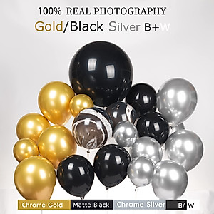 Black and Gold Silver Balloon garland arch kit 135Pcs With Starburst 4D agate balloons for Birthday 2025 new year eve graduation retirement Party Decorations