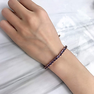 FuSi Women's Slider Tennis Chain Crystal Bracelet Gold Shiny Crystal Slip Full Diamond Jewelry Bracelet (Purple)