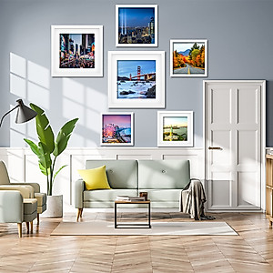 POUYCIW 16x16 inch Wood Picture Frame for Wall Hanging Square Photo Frames with Mats 12x12 inch Pictures for Baby Scan,Poster,Decoration,Anniversary,Wedding,Christmas,Diamond Painting(White)