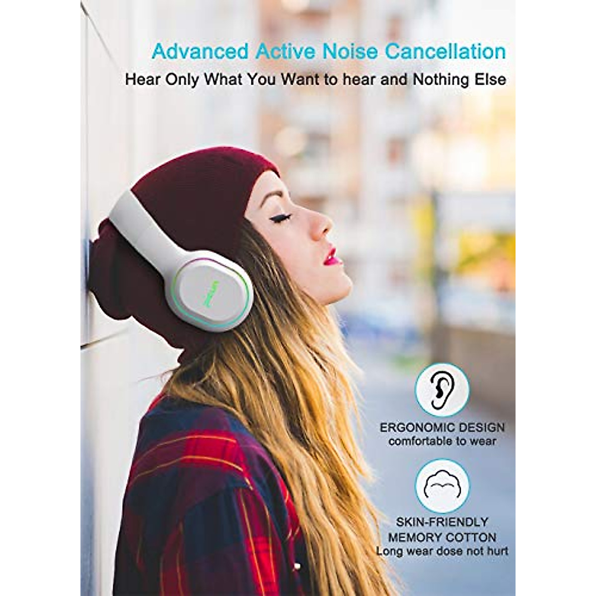 Bluetooth Headphones with Microphone Deep Bass Wireless Headphones Over Ear, Noise Cancelling Headphones, Foldable Headset with Comfortable Protein Earpads, 60 Hours Playtime, for Travel/Work, White