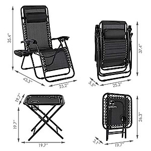 OKVAC Zero Gravity Chair Set of 2 with Side Table, Adjustable Foldable Patio Lounge Recliner w/Pillow&Cup Holder, for in/Outdoor, Poolside, Garden, Camping, Lawn, Yard, Beach, 310LBS Capacity