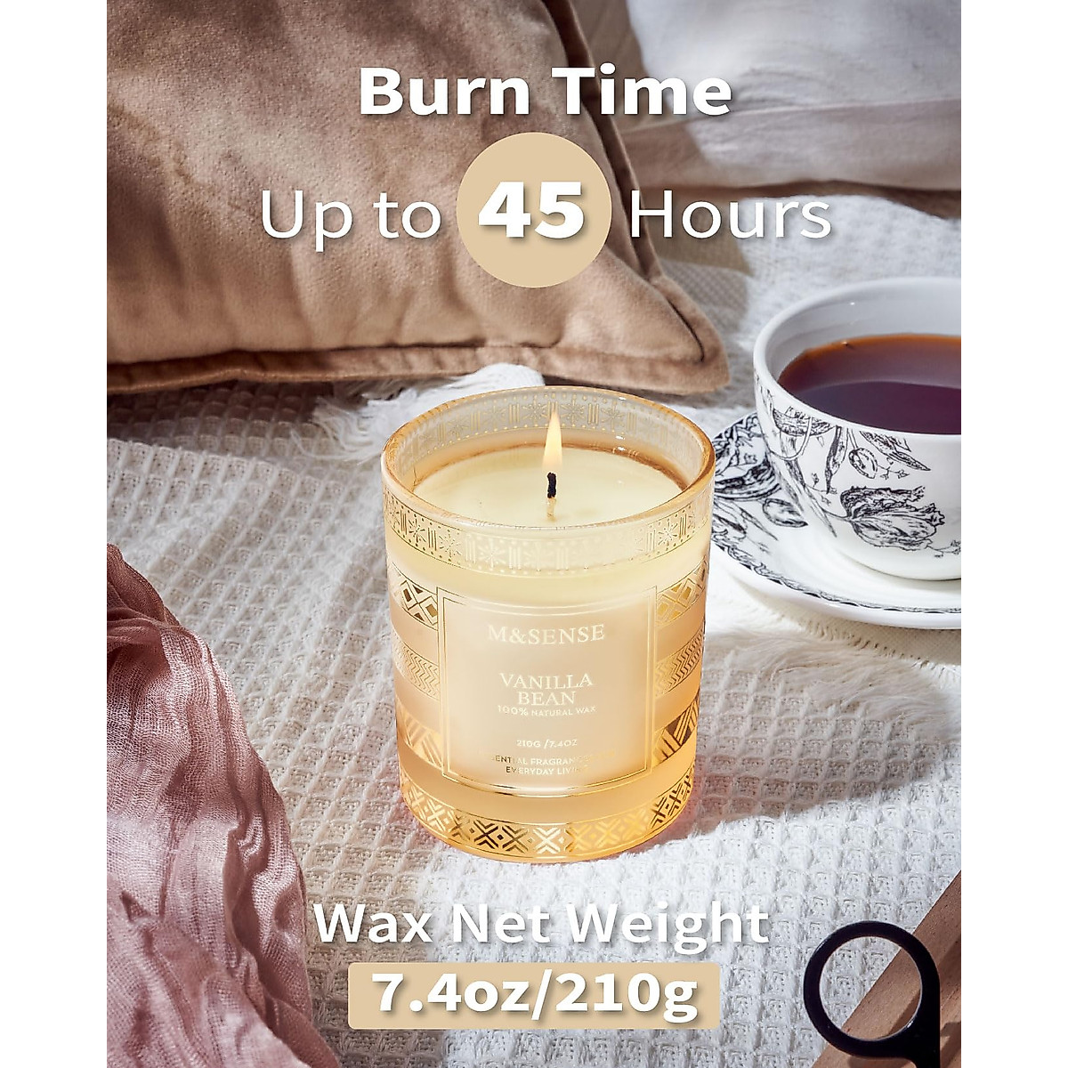 M&SENSE Vanilla Bean Scented Candles for Home Luxury Candle Gift Set, House Warming Gifts New Home, 7.4 oz 45 Hours Slow Burning, Natural Soy Candle for Home Scented